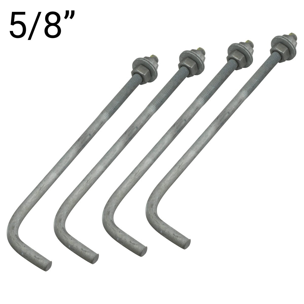 Anchor Bolt Kit, 0.625" x 16" x 2", Set of (4) Bolts, Double Nuts & Do ...